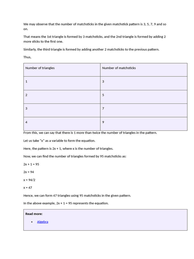 Matchstick Triangle Pattern Explained | PDF | Equations | Algebra