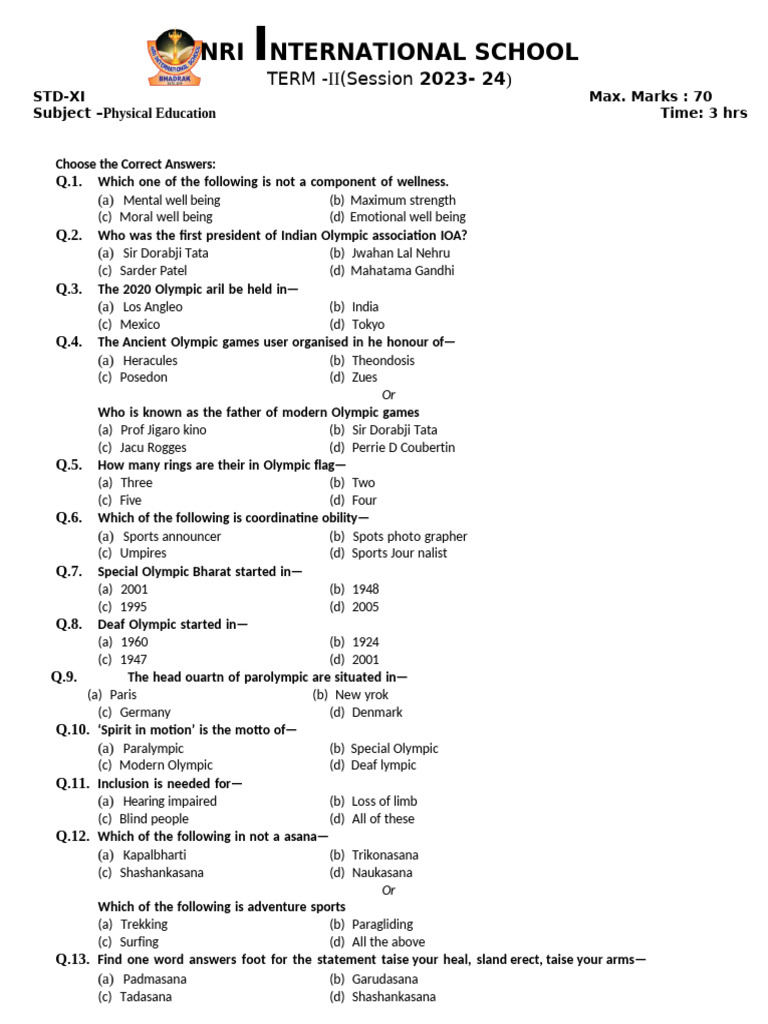 Physical Education (Std-11) | PDF