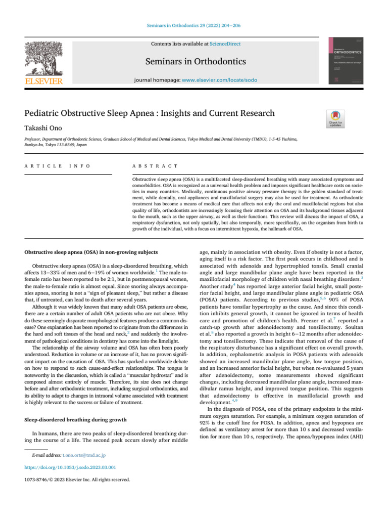Pediatric Obstructive Sleep Apnea - Insights and Current Research | PDF ...