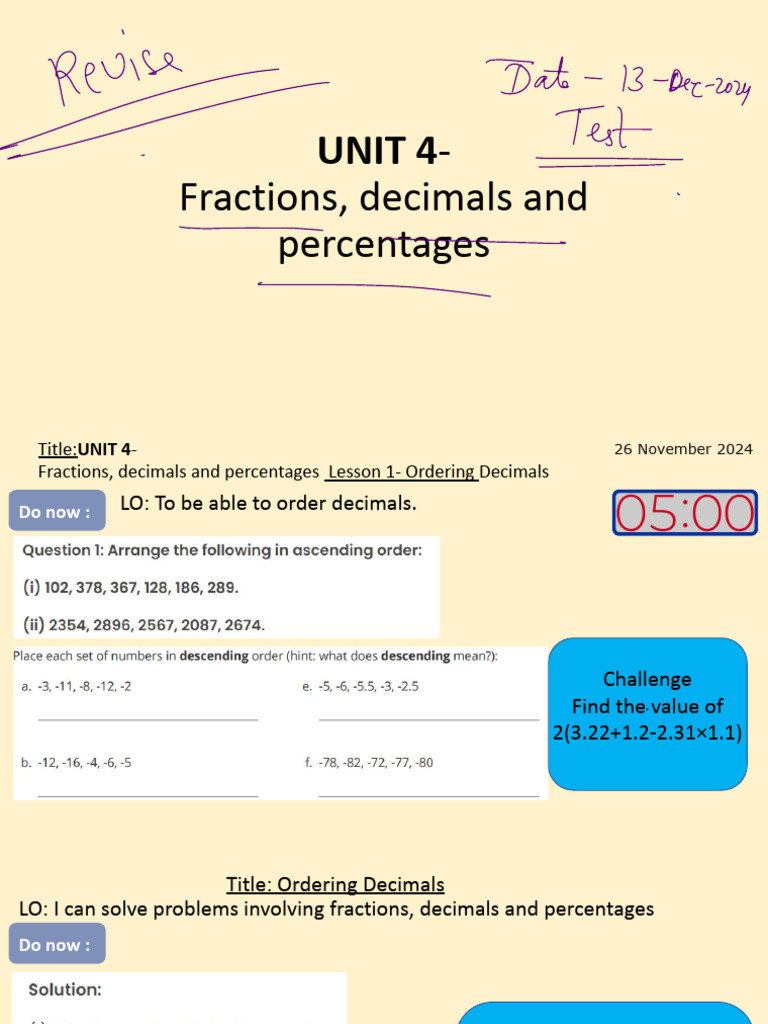 Lesson 1- 2- Ordering decimals- converting FDP.pptx (2) | PDF ...