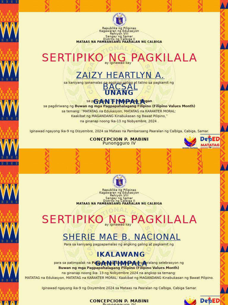 Sertipiko NG Pagkilala para Sa Mga Nagwagi | PDF