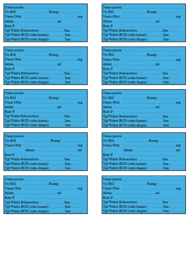 BIRU ETIKET OBAT DISPENSING SEDIAAN STERIL HHH | PDF