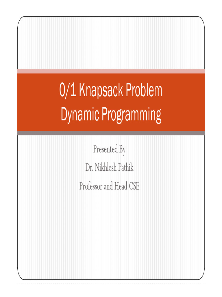 Dynamic Programming in 0/1 Knapsack | PDF