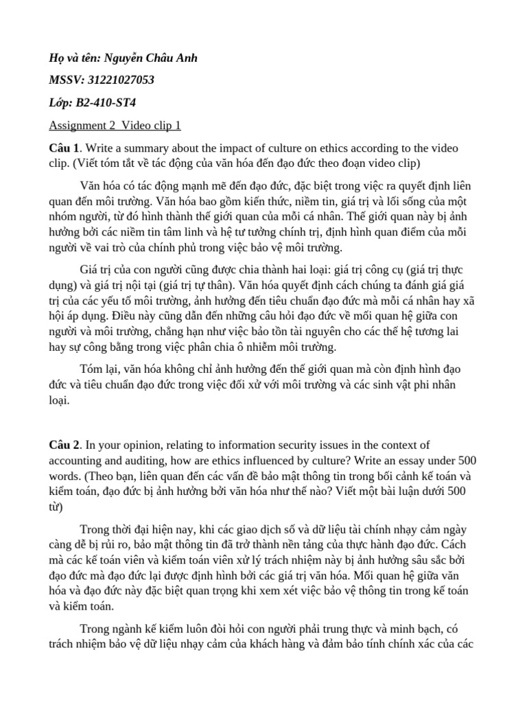 Assignment 2 - Video Clip 1 | PDF