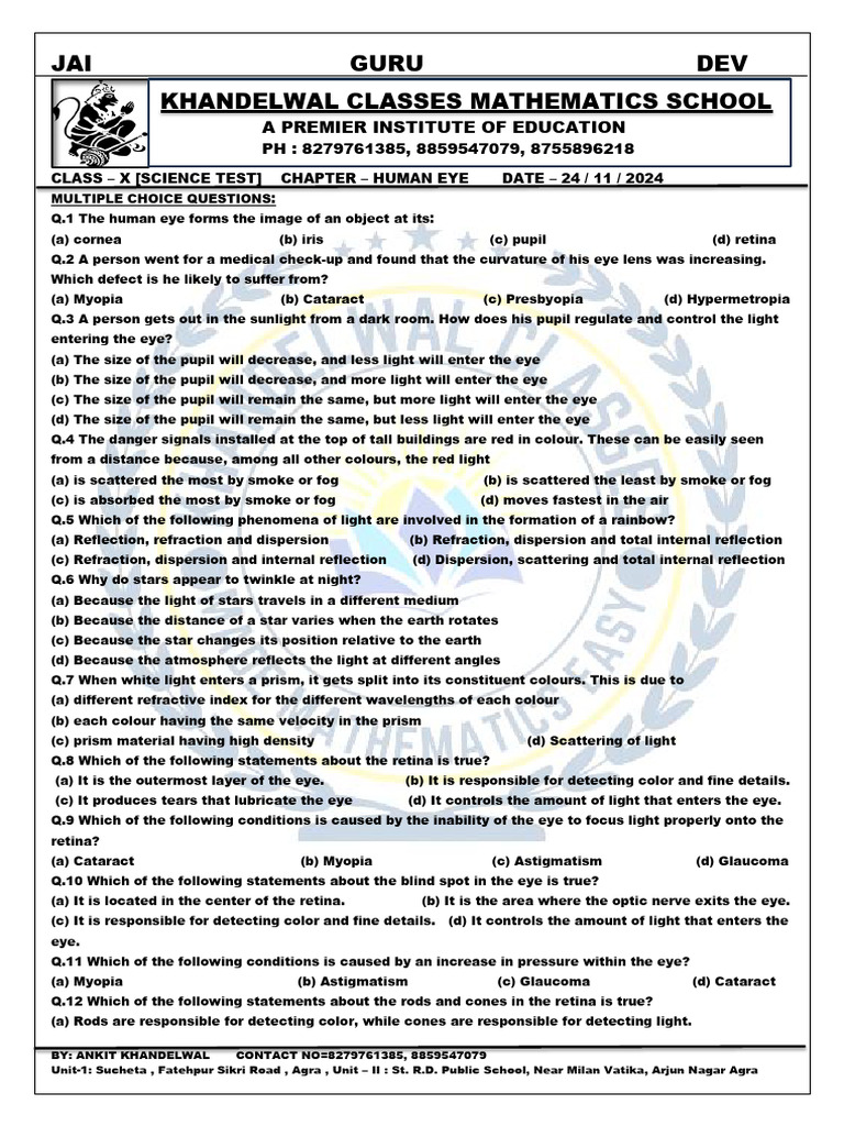 Human Eye Test 24 November | PDF | Eye | Human Eye