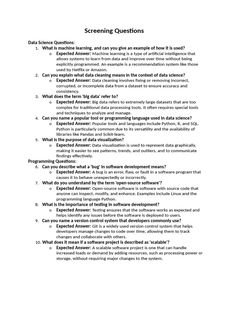 Screening Questions | PDF | Data | Software