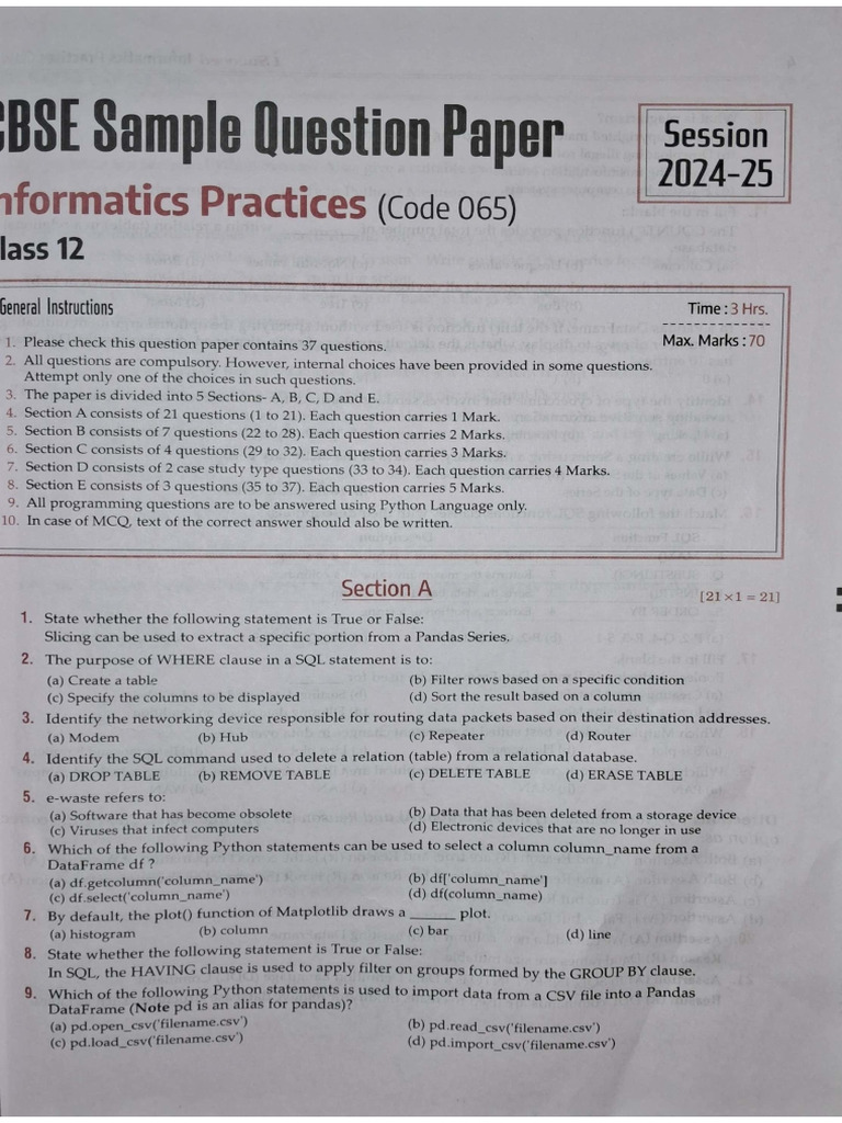 Class 12th IP - Sample Paper 1 | PDF