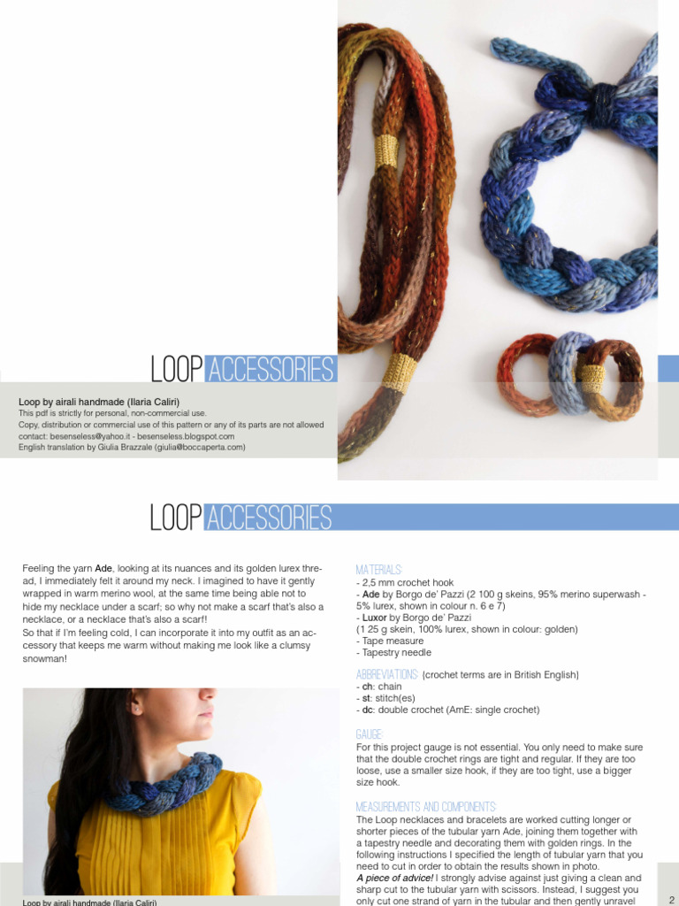 Crochet Loop Necklace and Bracelet Pattern | PDF | Crochet | Yarn