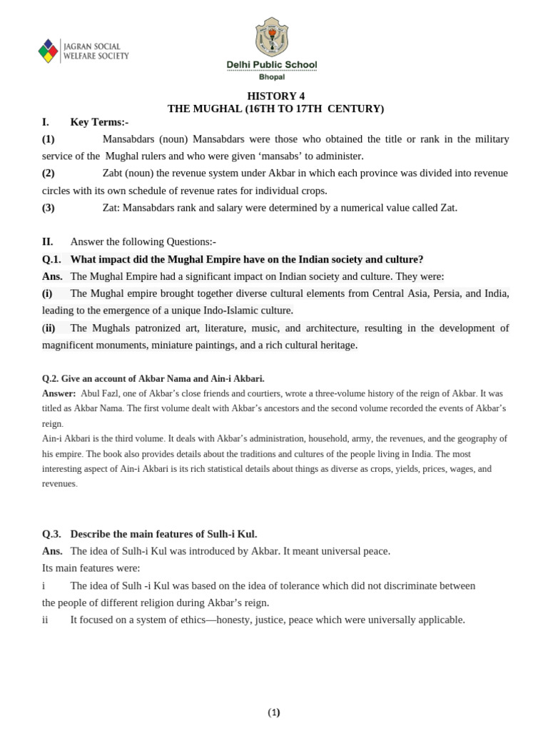 Resource 20241022110659 2024 Class 7 The Mughal (16th To 17th Century ...