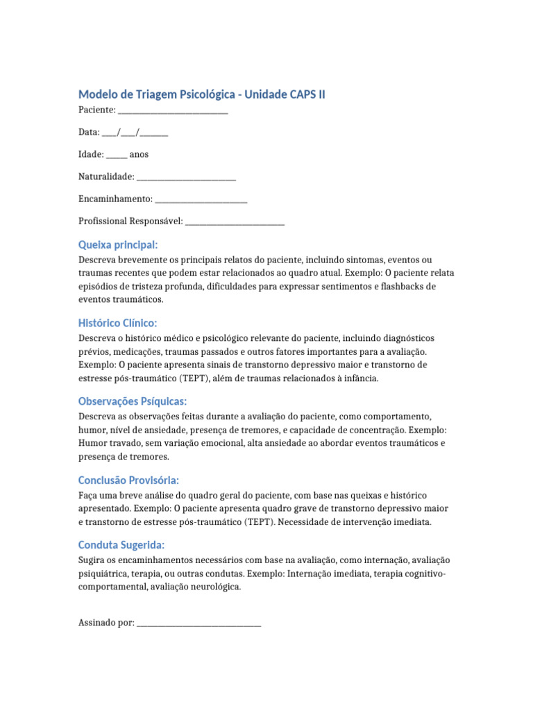 Modelo Triagem CAPS II | PDF