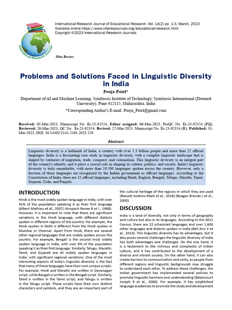 Problems and Solution Faced in Linguistic Diversity in India | PDF ...
