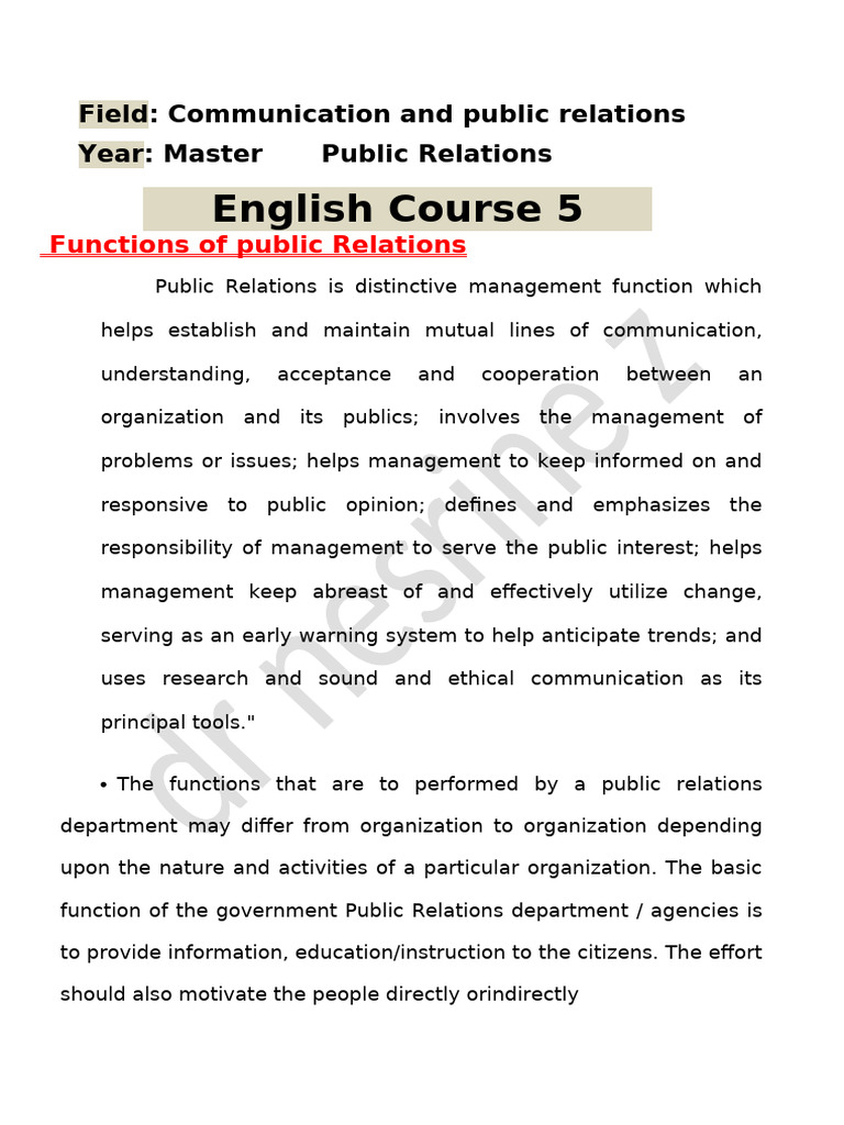 Course 05 Functions of Public Relations No Answers | PDF