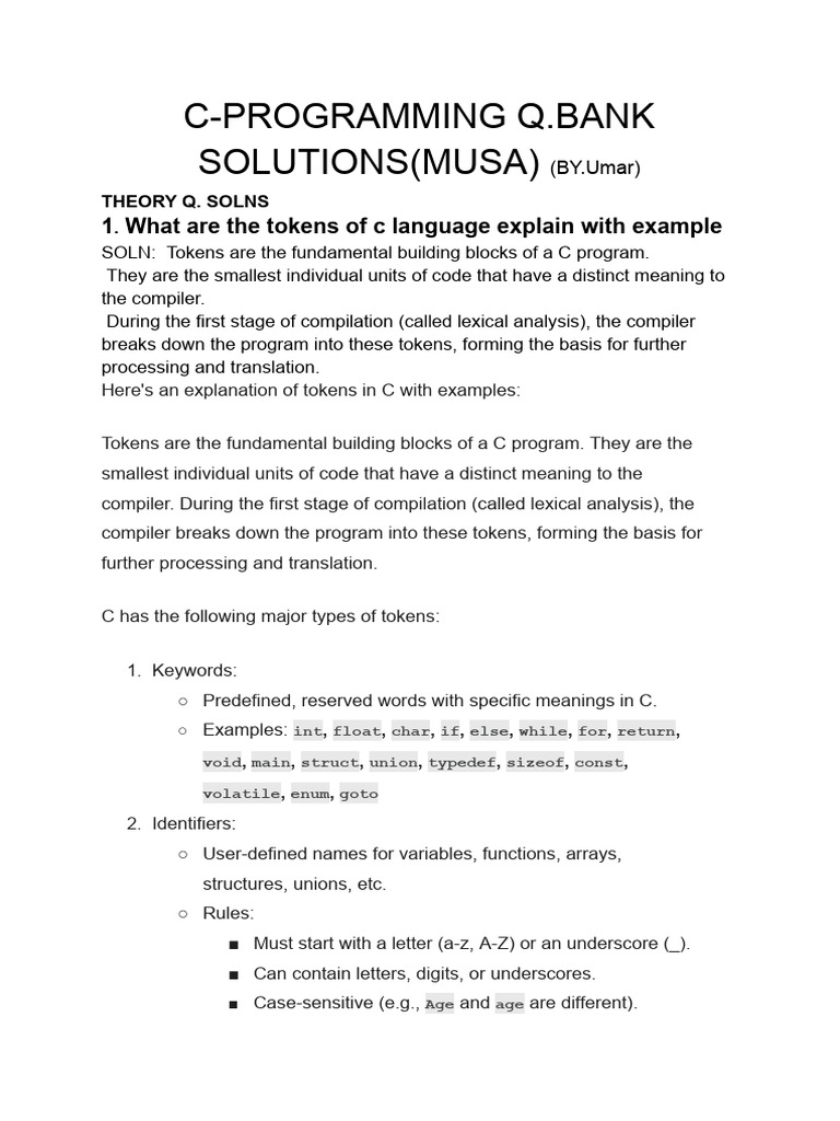 C-PROGRAMMING Q.b solns(musa) | PDF | Computer Data Storage | Integer ...