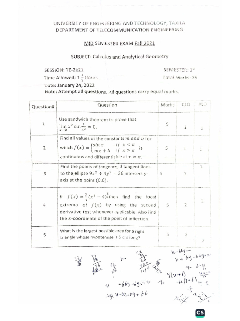 TE 1st Mid Paper 2k21 | PDF