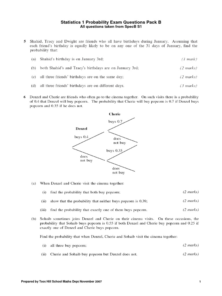 Probability Exam Questions Pack B | PDF