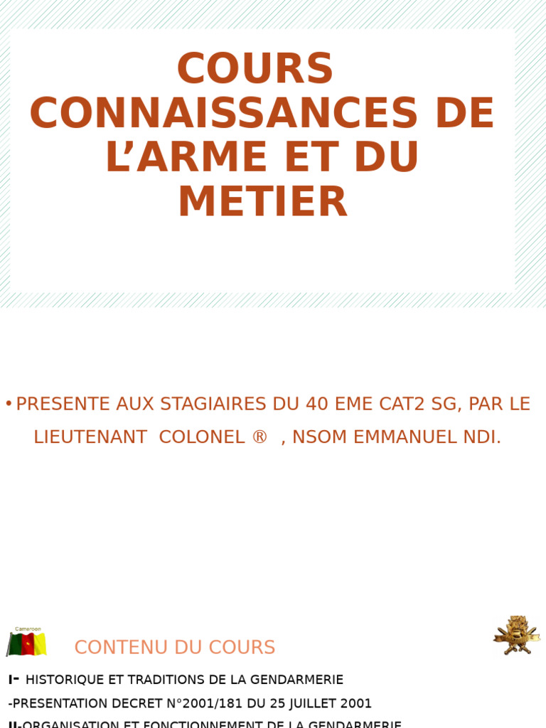 Cours Connaissances de l’Arme Et Du Metier 40 Eme Cat 2 Sg | PDF | Cameroun | Militaire