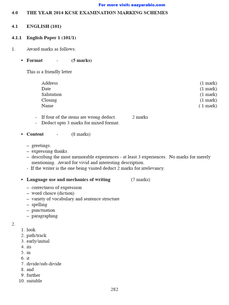 2014 KCSE ENGLISH PP1 MS | PDF | English Language | Human Communication