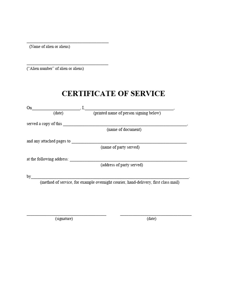 Blank Certificate of Service | PDF