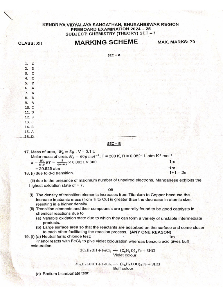Pre Board 1 Answerkey 2024-25 | PDF