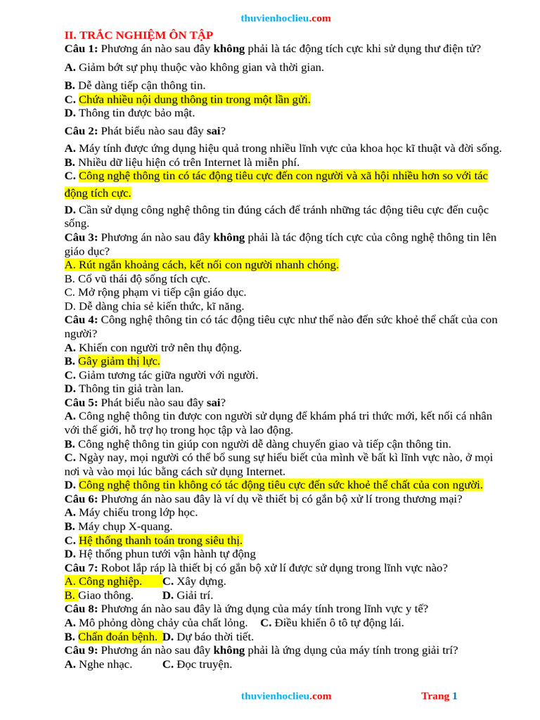 Thuvienhoclieu.com de Cuong on Tap Giua HK1 Tin 9 KNTT | PDF