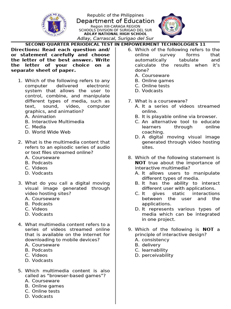 Empowerment Technologies Periodical Test | PDF | Infographics | Multimedia