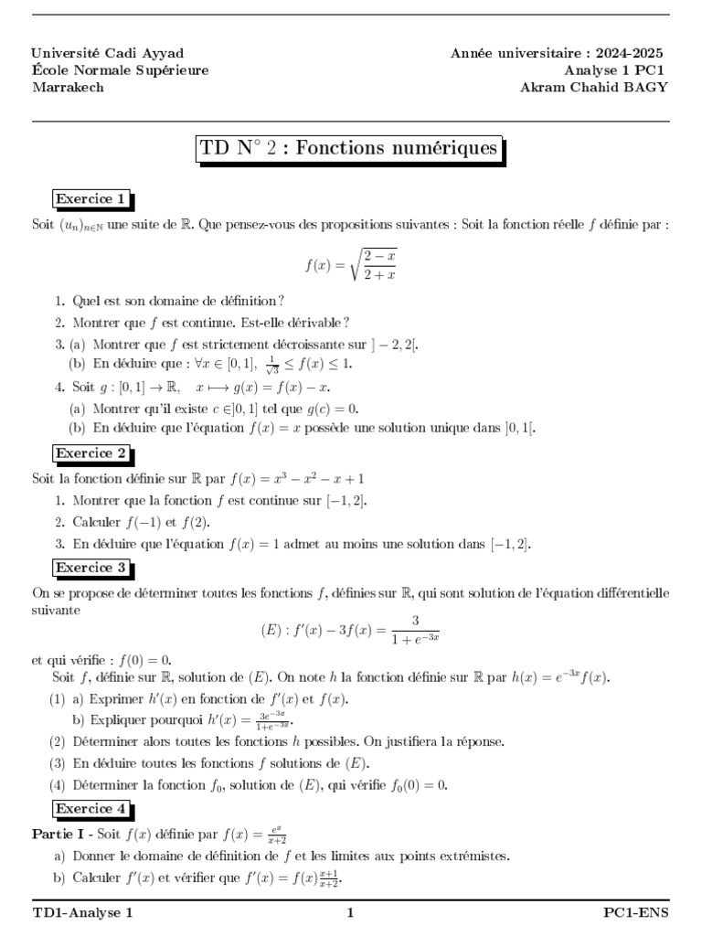 Exercices d'Analyse Mathématique | PDF | Mathématiques | Analyse ...