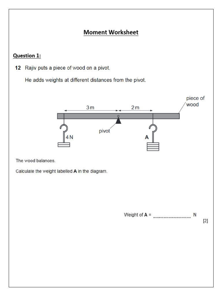 Moment_worksheet1M8c3 | PDF | Lever | Force