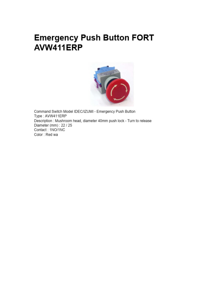 Emergency Push Button AVW411ERP | PDF
