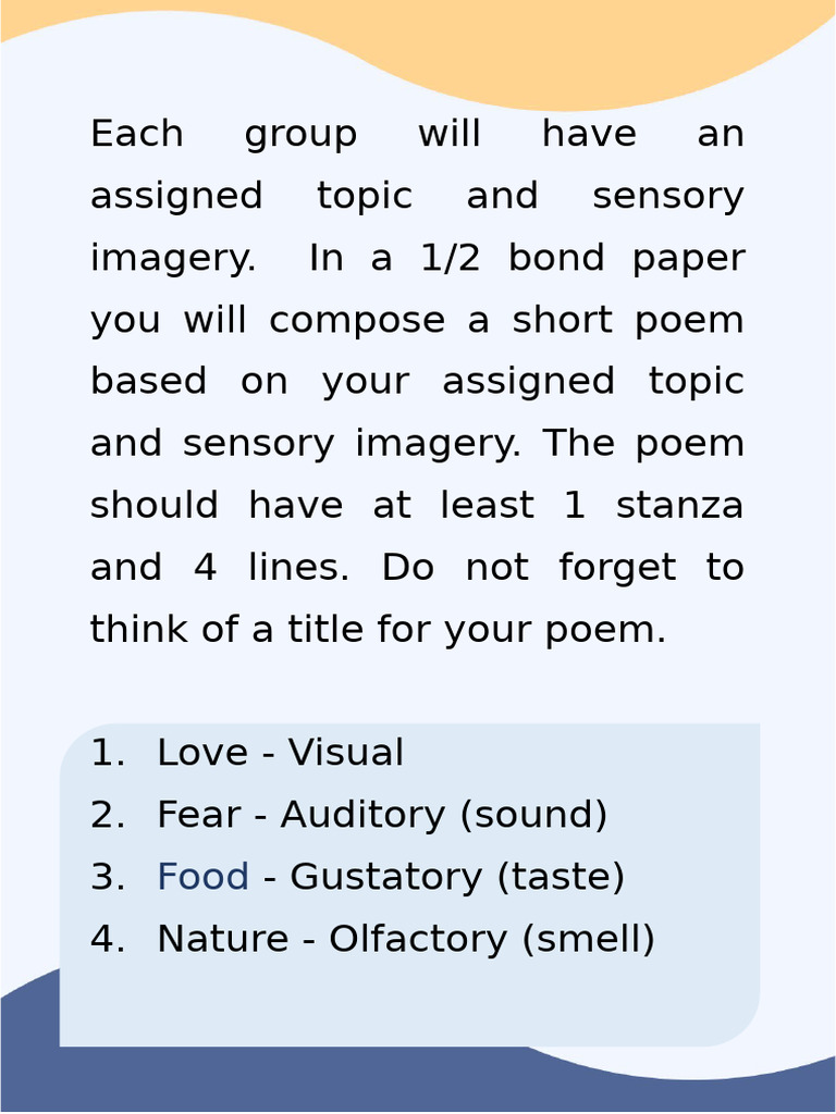 Sensory Imagery Poetry Assignment | PDF