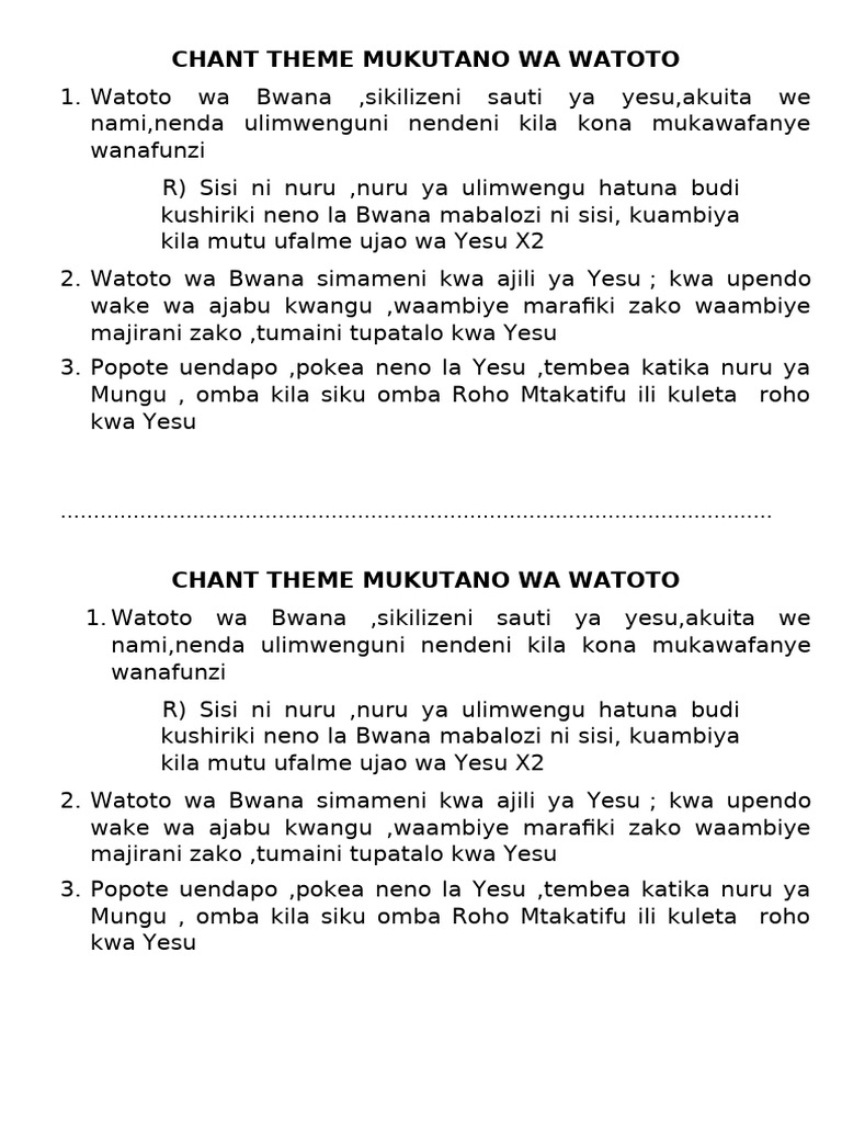 Chant Theme Mukutano Wa Watot Orig | PDF