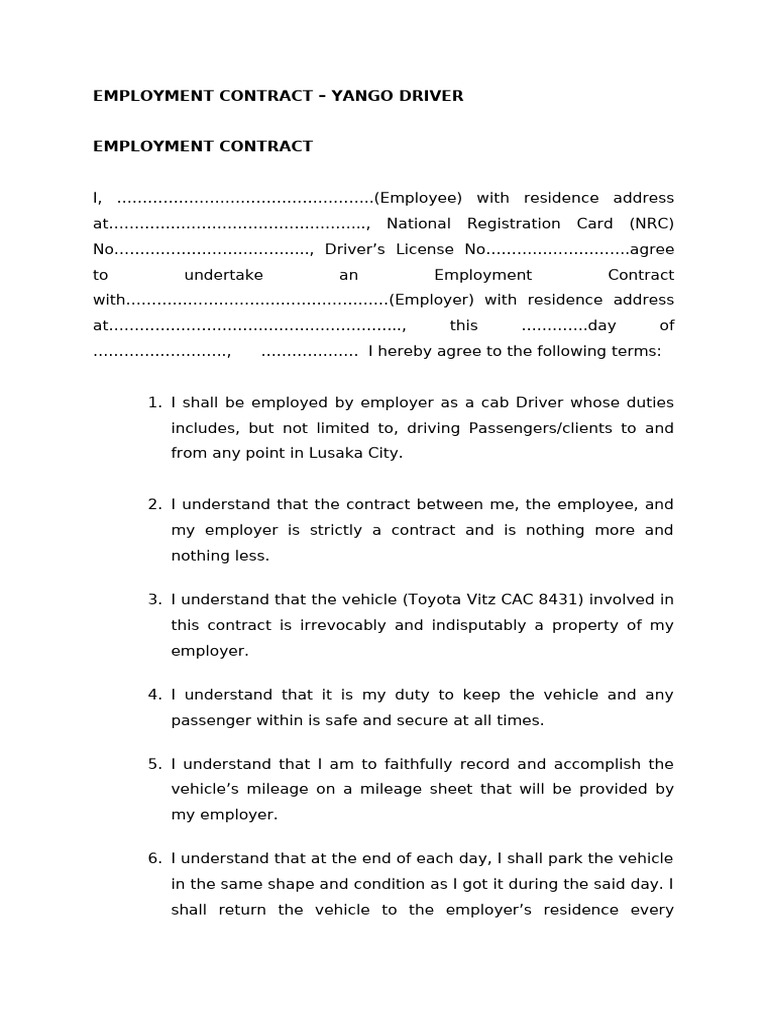 Yango Driver Employment Contract | PDF | Justice | Crime & Violence
