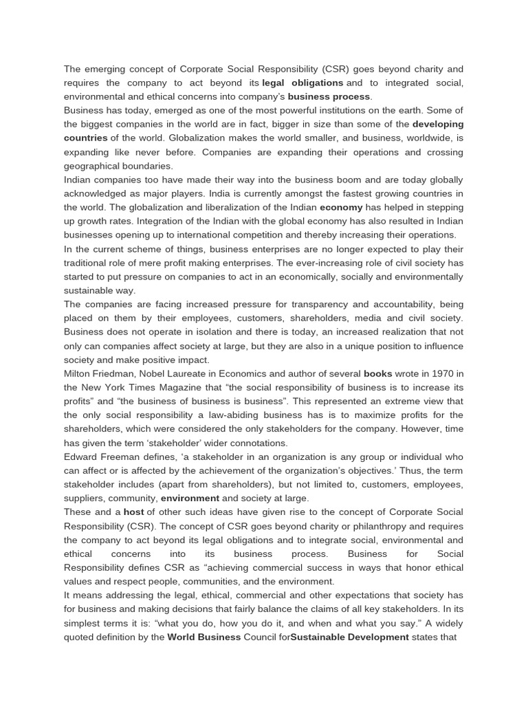 The Emerging Concept of Corporate Social Responsibility | PDF ...