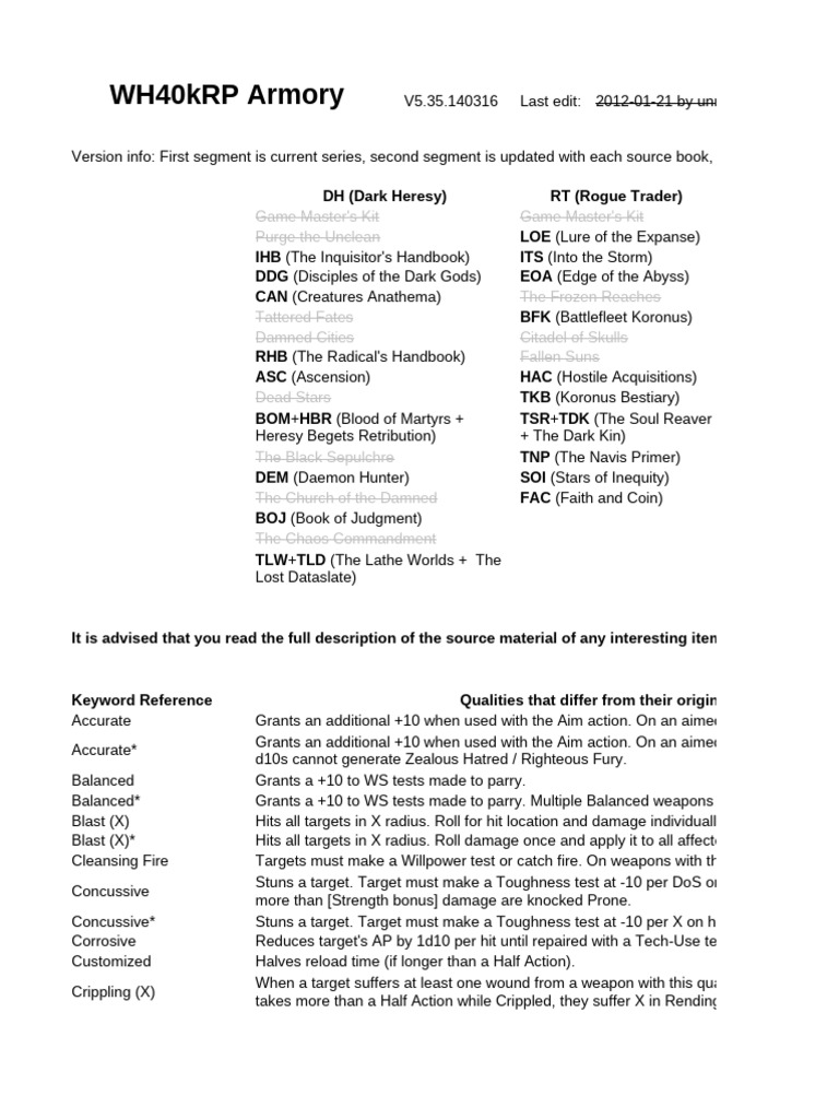 Warhammer 40k Roleplay Armory v5.35.140316 | PDF | Ammunition | Armour