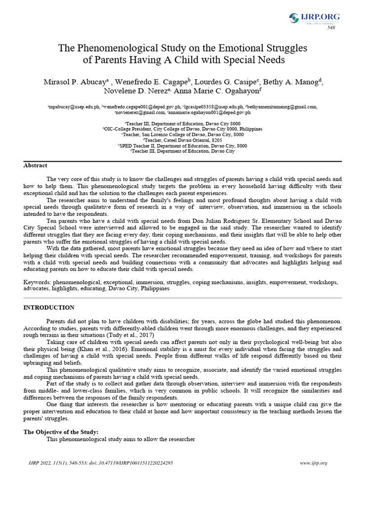 The Phenomenological Study On The Emotio | PDF | Analysis | Methodology