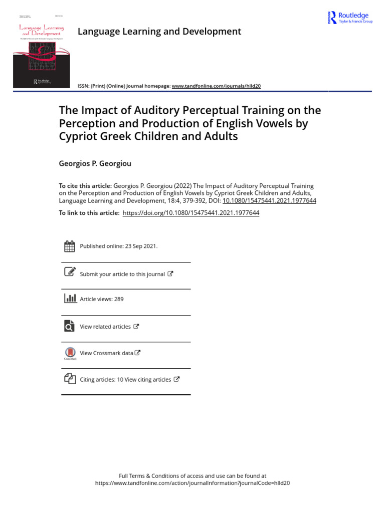 The Impact of Auditory Perceptual Training on the Perception and Production of English Vowels by ...