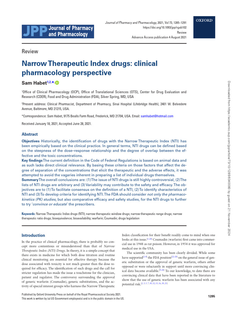Understanding Narrow Therapeutic Index Drugs | PDF | Pharmacology ...