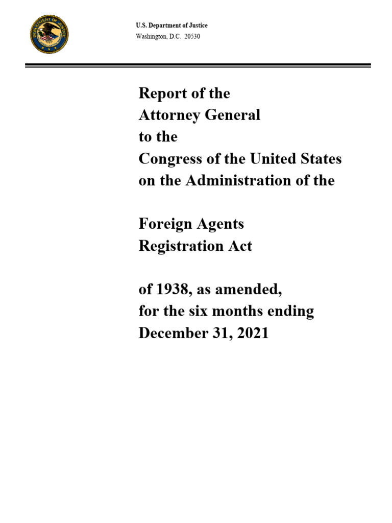 Administration of the Foreign Agents Registration Act 1938 - 20241120 ...