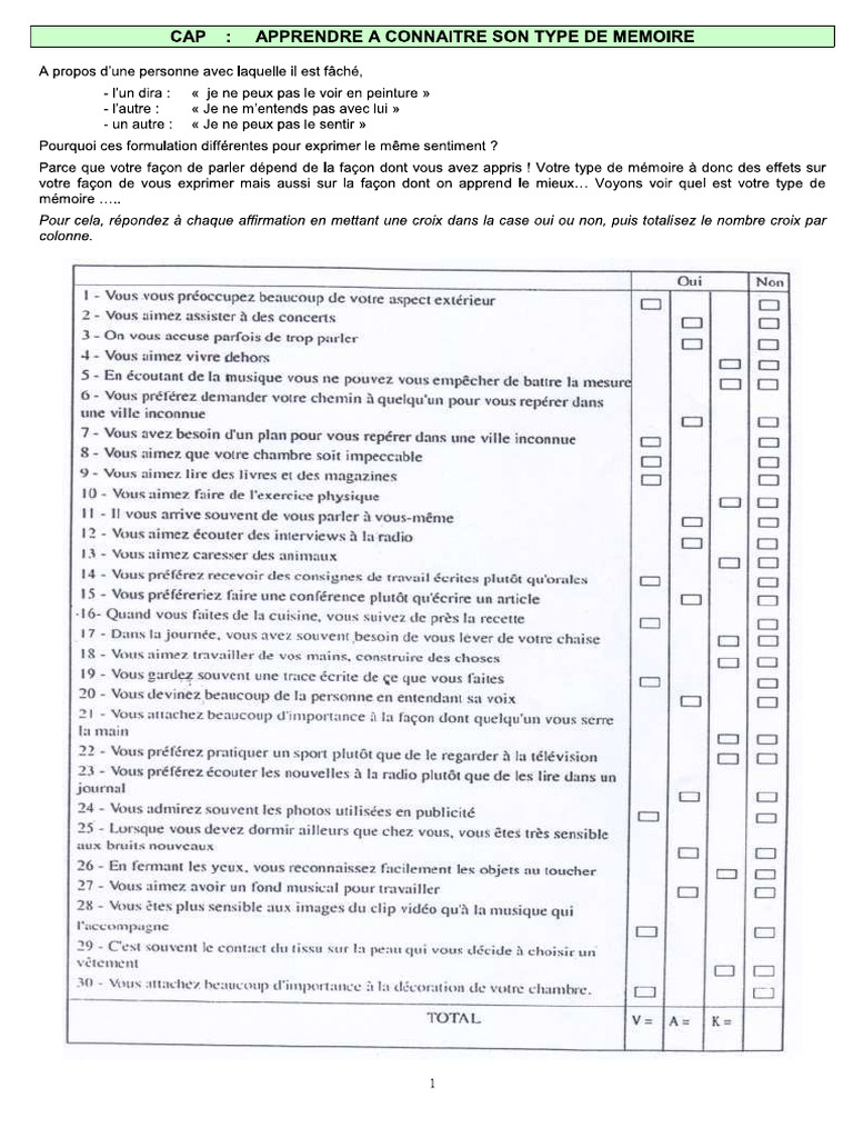Apprendre a Connaitre Son Type de Memoire | PDF