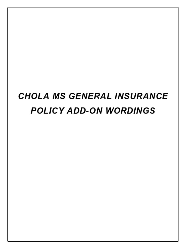 Chola Ms Add Ons Wordings | PDF | Insurance