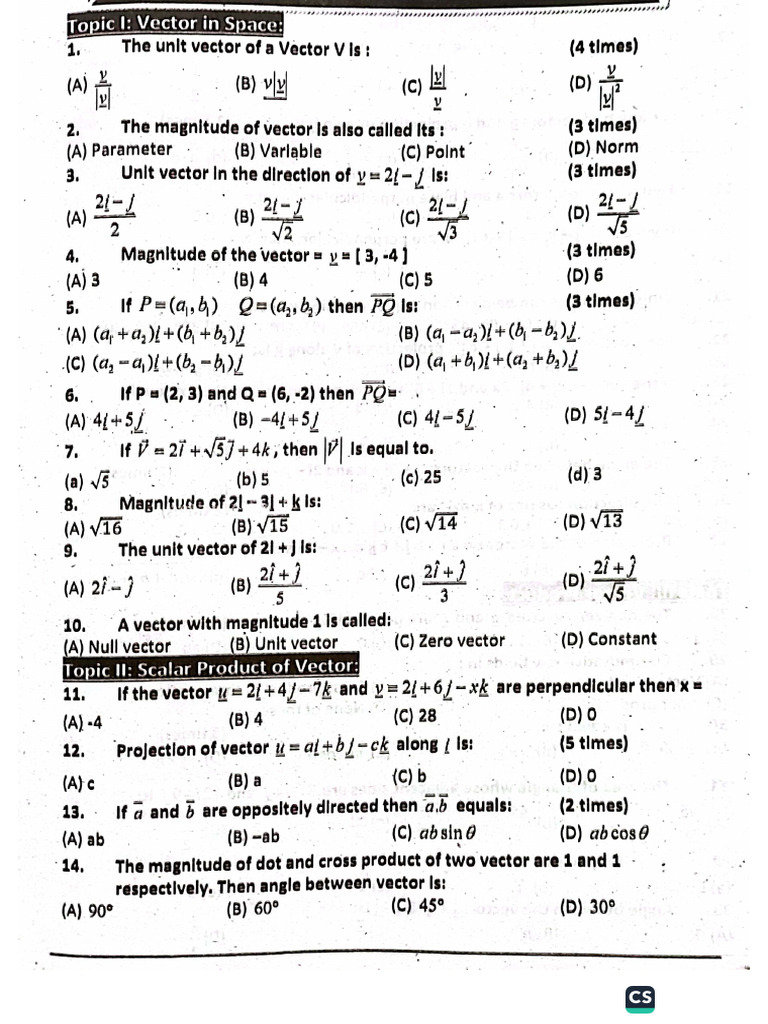 Ch 1,2,3,4,5,6 (MCQs Mathematics) | PDF