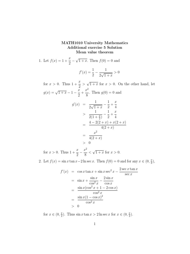 Additional exercise 5 Solution | PDF | Mathematics | Mathematical Analysis