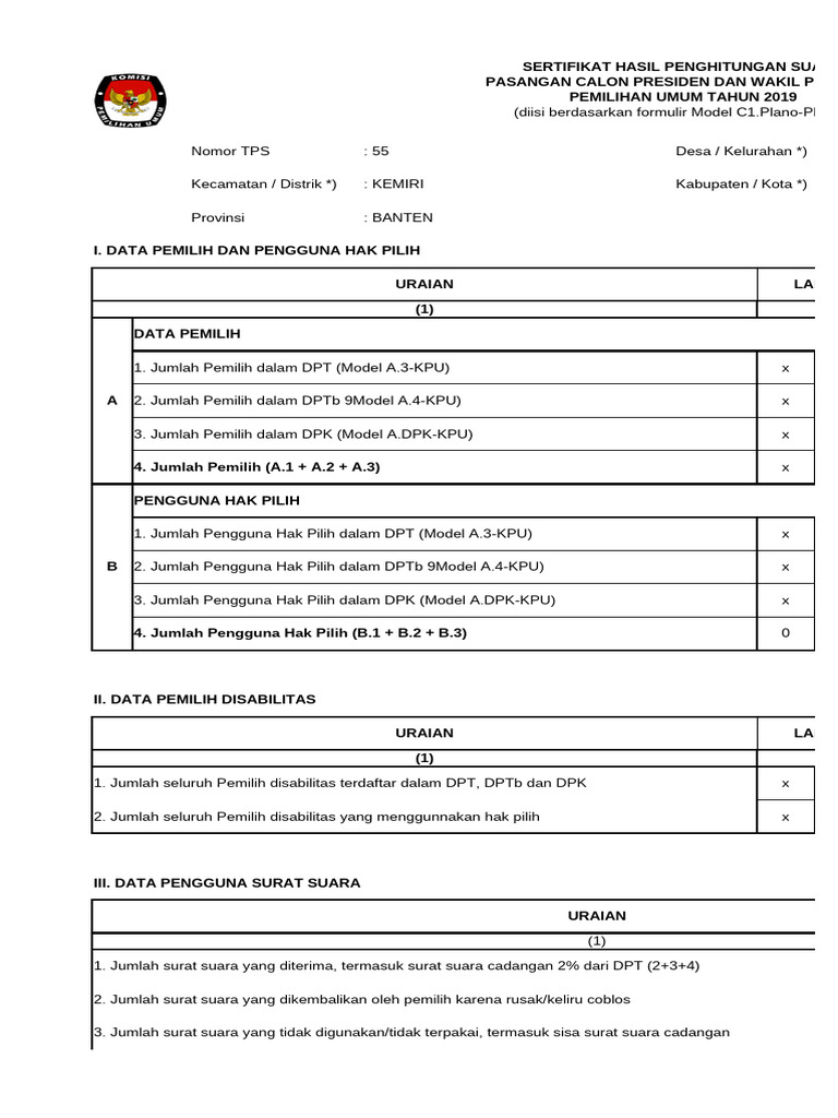 Format Formulir C1 | PDF