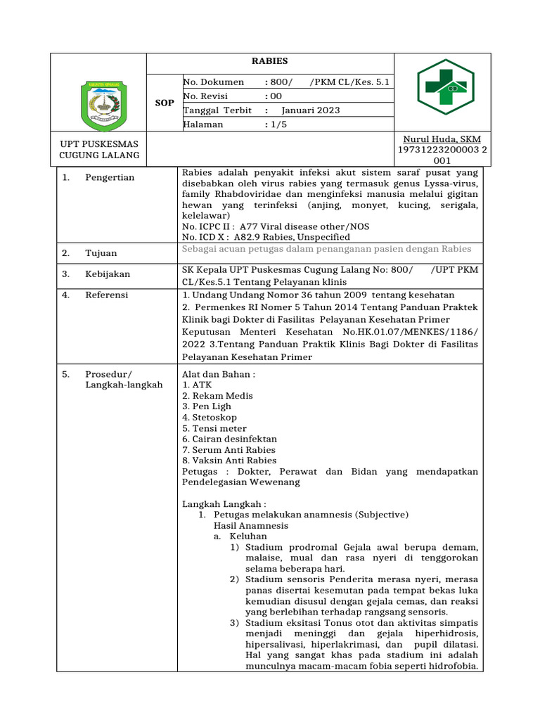 SOP - Rabies | PDF
