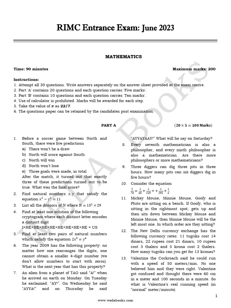 Rimc Entrance Exam June 2023 Question Paper | PDF | Oxygen | Question