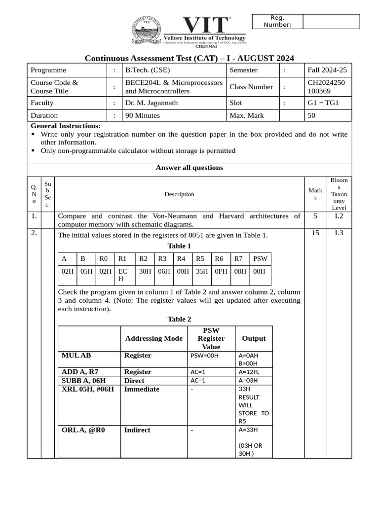 Bece204l G1 Cat1 50563 QP Am | PDF | Computer Architecture | Computer Engineering