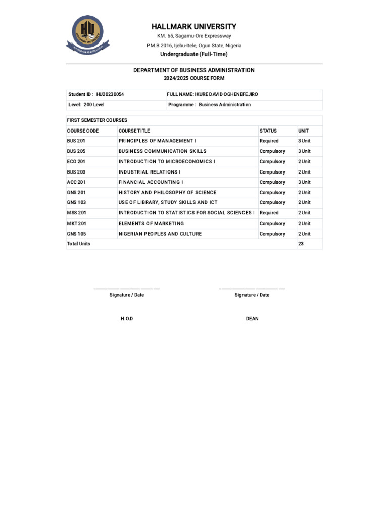 Hallmark University Course Registration 2024 | PDF