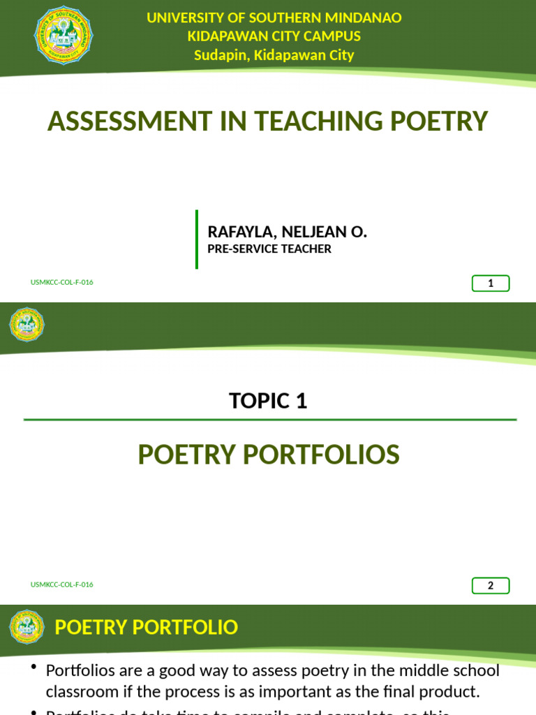 Assessment in Teaching Poetry | PDF | Rubric (Academic) | Poetry