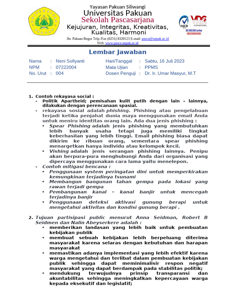#template LEMBAR JAWABAN (2) | PDF