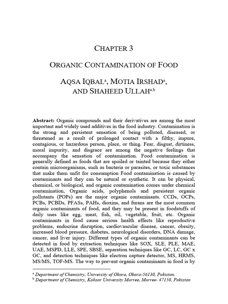Organic Contamination of Food | PDF | Mass Spectrometry | Acid