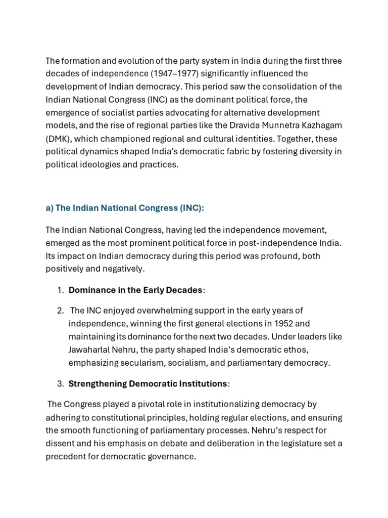 Evolution of India's Party System (1947-1977) | PDF | Political Parties ...